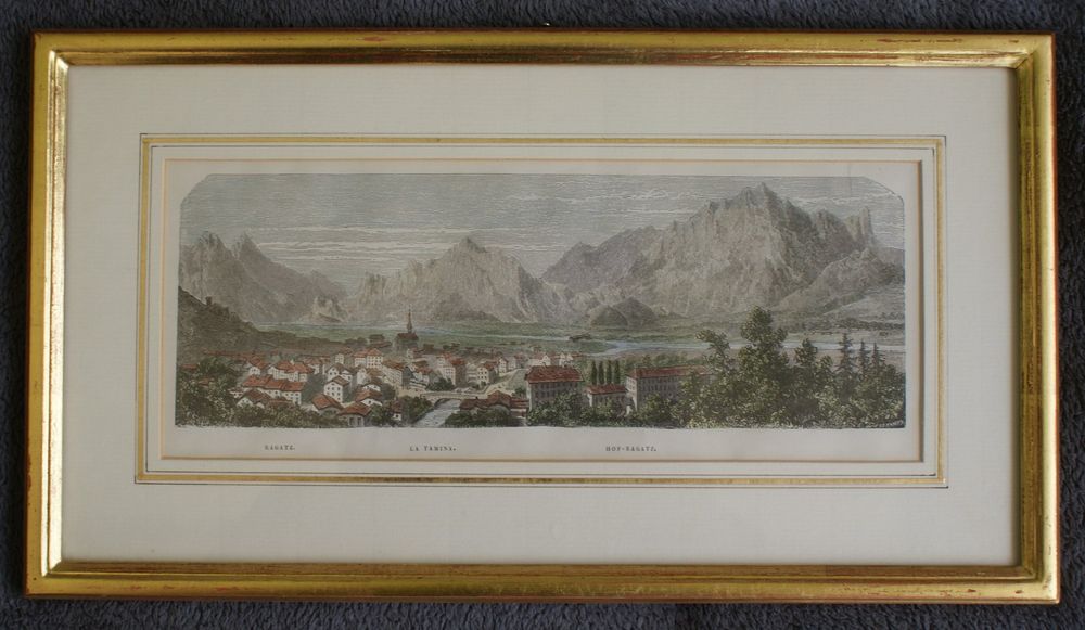 Bad Ragaz, Tamina antiker Stich colorier, über Eck vergoldet (Gebraucht) in Herisau für CHF 34 ...