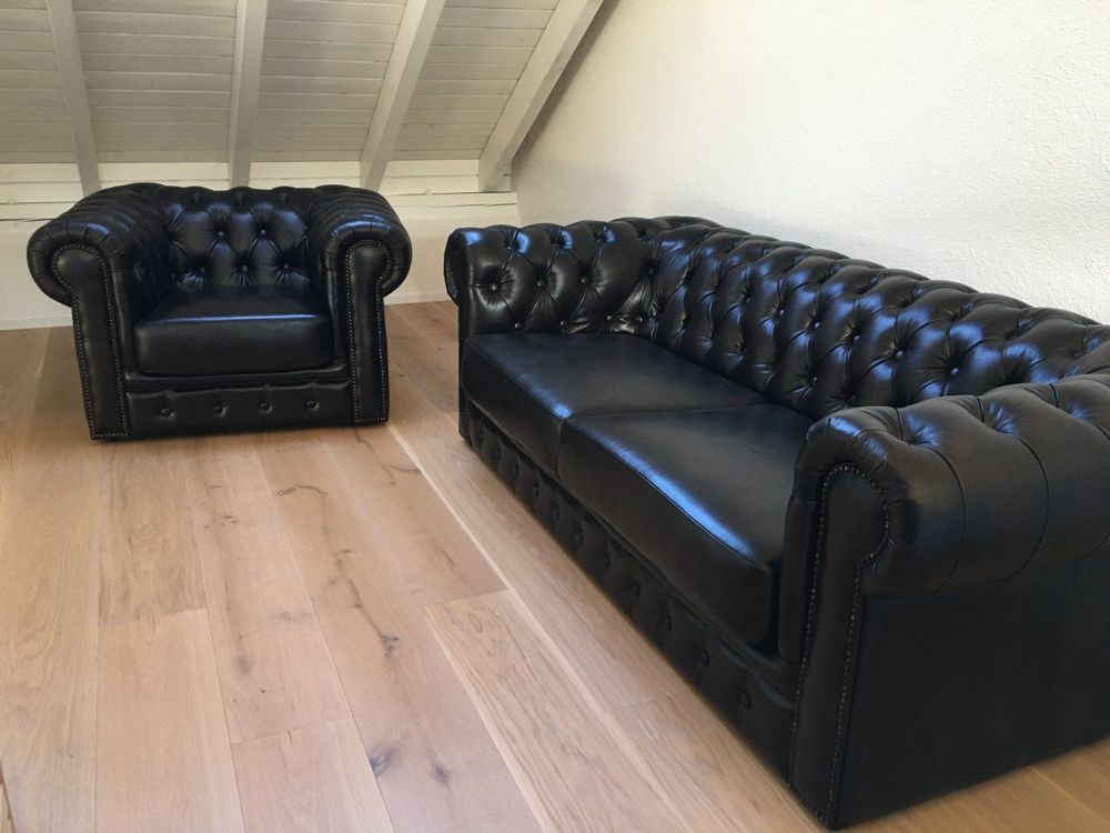 Chesterfield Ledersofa - und sessel braun | Kaufen auf Ricardo