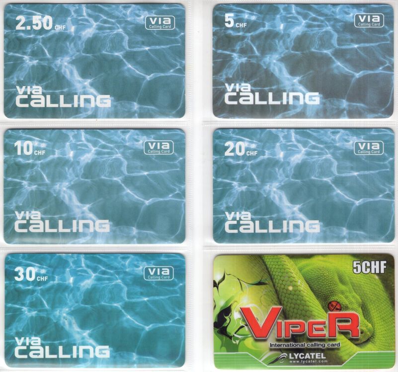 VIA CALLING CARD / VIPER - 6 seltene Prepaid Telefonkarten (Gebraucht ...