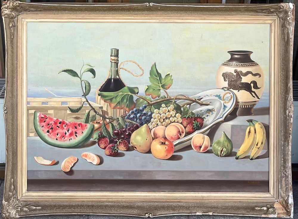 Grosse Stilleben Gemälde mit Früchten und Wein, Unl. Sig. (Gebraucht ...
