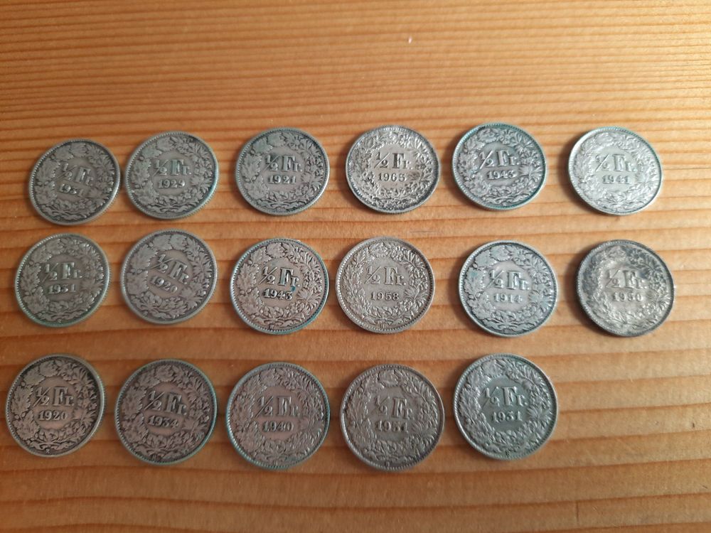 17 x 1/2 Franken Silber, Zustand und Jahrgänge gem. Bilder (Gebraucht) in Oberuzwil für CHF 23 ...
