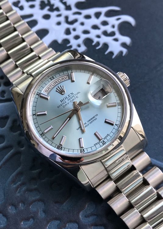 Rolex Day-Date 36 Platinum Ice Blue Dial Ref. 118206 (D'occasion) à pour CHF 36500 – retrait ...