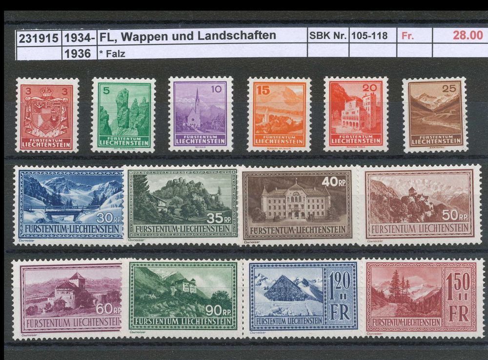 1934/36 Liechtenstein, Wappen und Landschaften | Kaufen auf Ricardo
