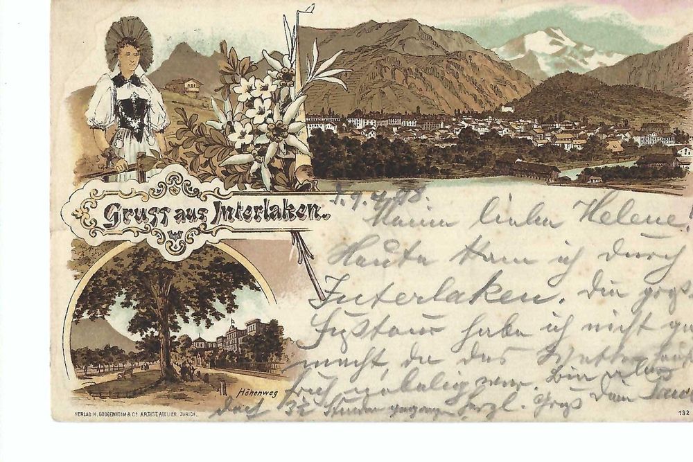 Litho Gruss aus Interlaken 1898; Guggenheim-Karte (Gebraucht) in Thun für CHF 8.8 – mit ...