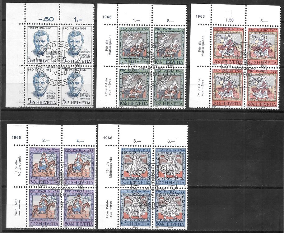 Viererblockserie Pro Patria 1966 B128-B132 ET 1.6.1966 Tabs (Neu (gemäss Beschreibung)) in Olten ...