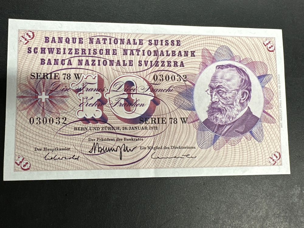10 Fr.-Note Schweiz 1972 (Gebraucht) in Herisau für CHF 3 – mit ...