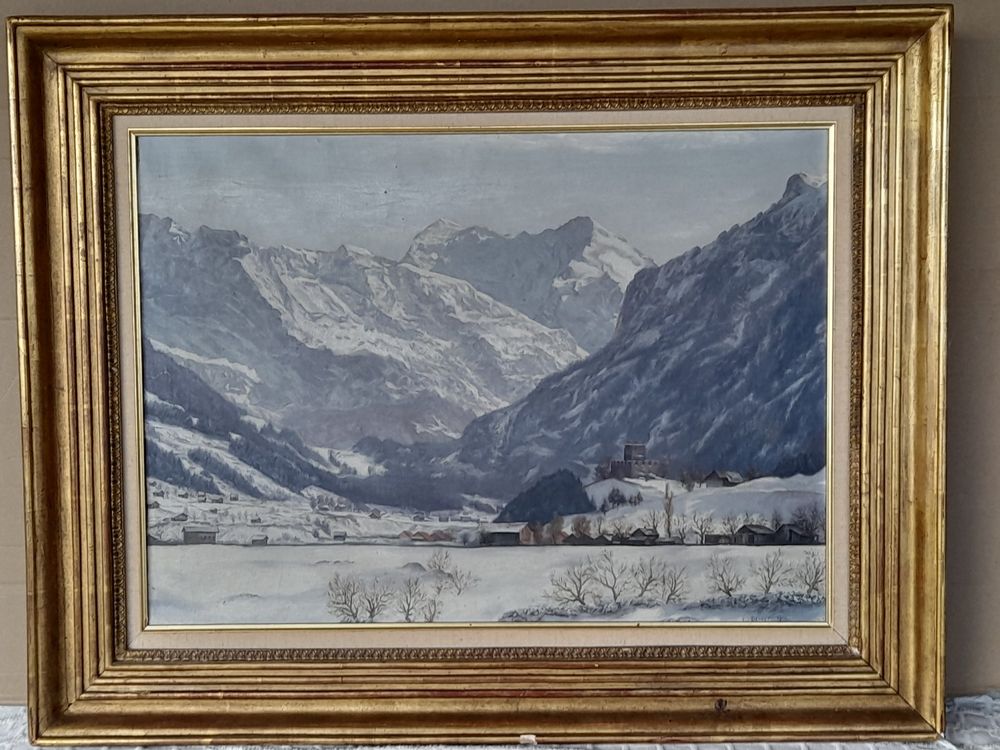 Ölgemälde E.Briner 1902 " Oberes Kandertal mit Tellenburg " | Kaufen auf Ricardo