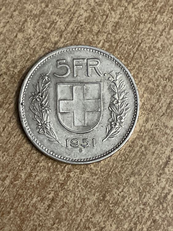 5 Franken Schweiz 1951 Silber (Gebraucht) in Schlossrued für CHF 12 – mit Lieferung auf Ricardo ...