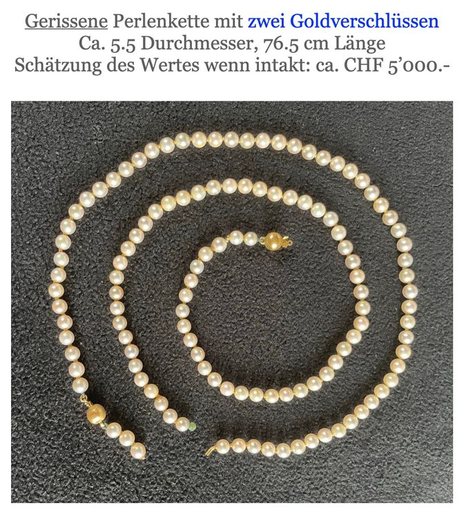 Gerissene Perlenkette mit zwei Goldverschlüssen (Gebraucht) in für CHF ...