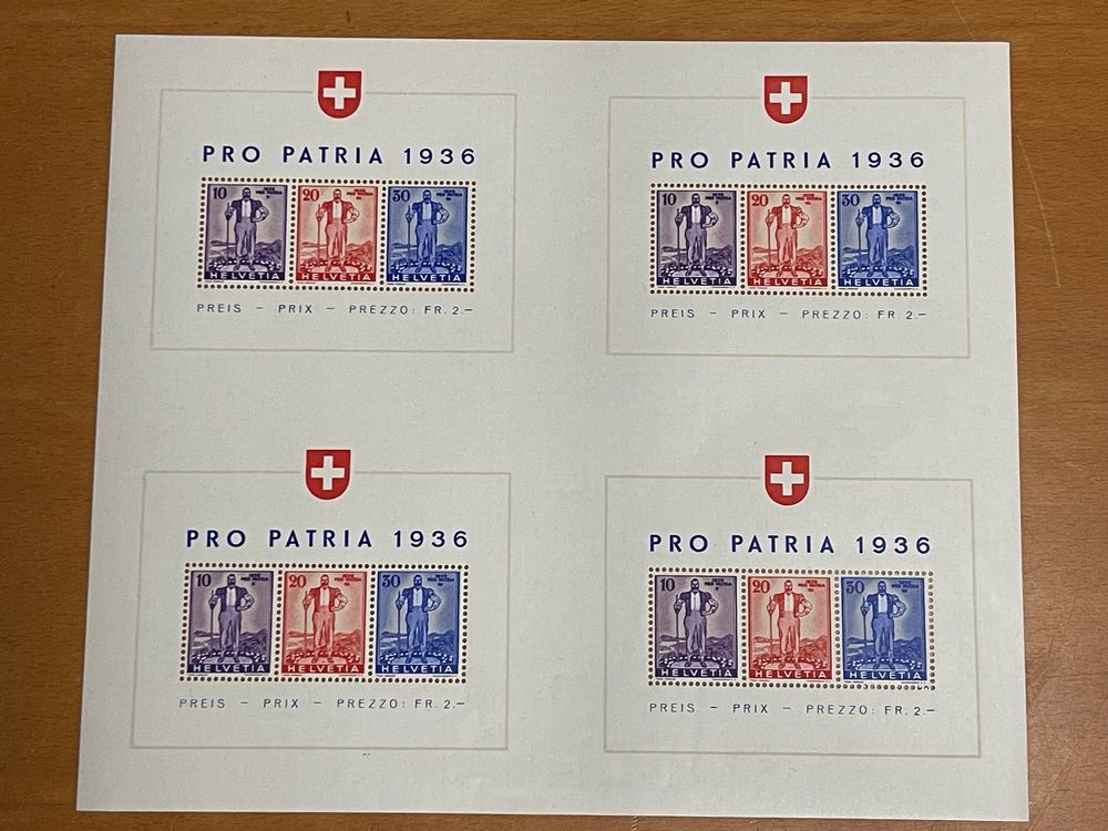 Schweiz 1936 - Pro Patria großer Block mit vier Blöcken (Gebraucht) in Kaiseraugst für CHF 191 ...