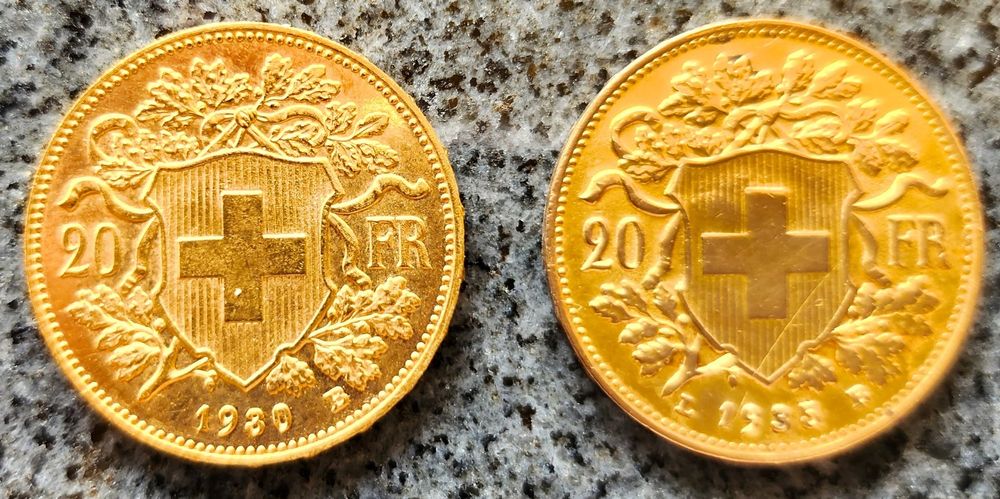 Goldvreneli 20 Franken, 2 Stk., JG 1930 und 1935 (Gebraucht) in ...