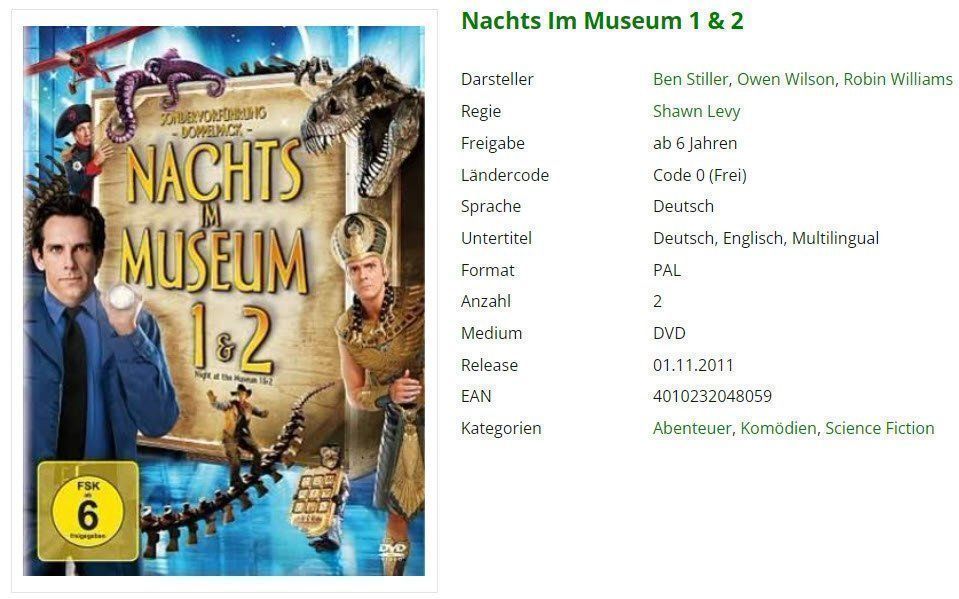 Nachts Im Museum 1 & 2 (DVD) (Gebraucht) in Emmetten für CHF 4 – mit Lieferung auf Ricardo kaufen