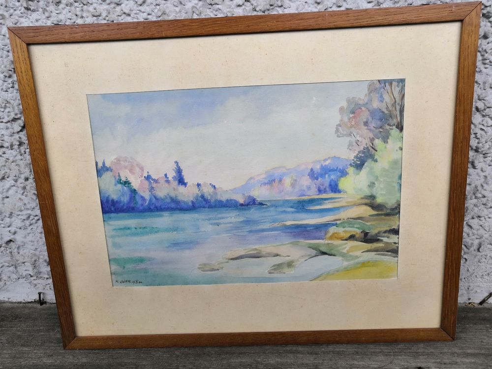 Aquarell Landschaft am Fluss | Kaufen auf Ricardo