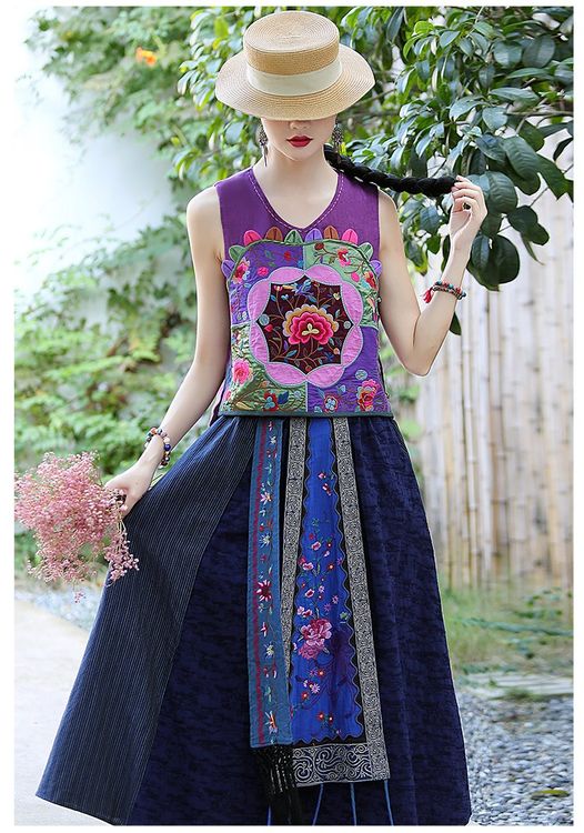 Rock aus Baumwolle Leinen im Ethno-Stil mit Retro-Stickerei | Kaufen ...