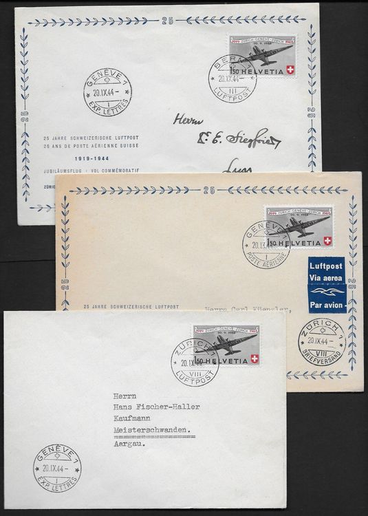 1944 SET 25J Jubil.CH Luftpost F40 verschied. Etappen ab 1.- (Gebraucht) in Zürich für CHF 6 ...