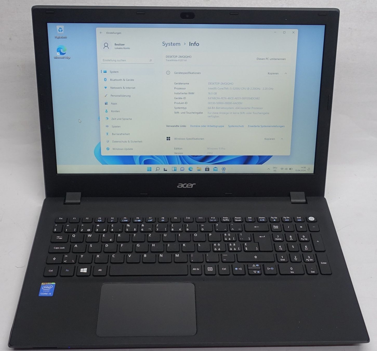 ACER TM P257 - i5-5200U / 16GB / 256GB SSD / Win11 (Gebraucht) in ...