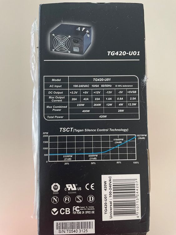 ATX 12V Tagan TG420-U01 Black Edition PC Netzteil 420W (Neu und ...