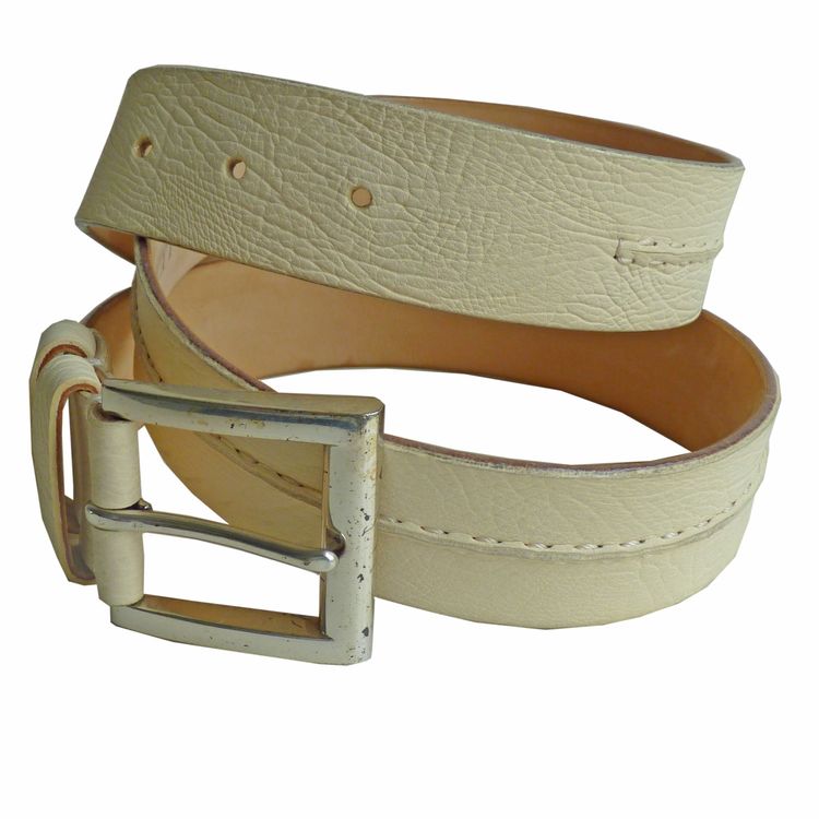 Gürtel Leder M/L VINTAGE crème längsgesteppt Made in Spain (Gebraucht ...