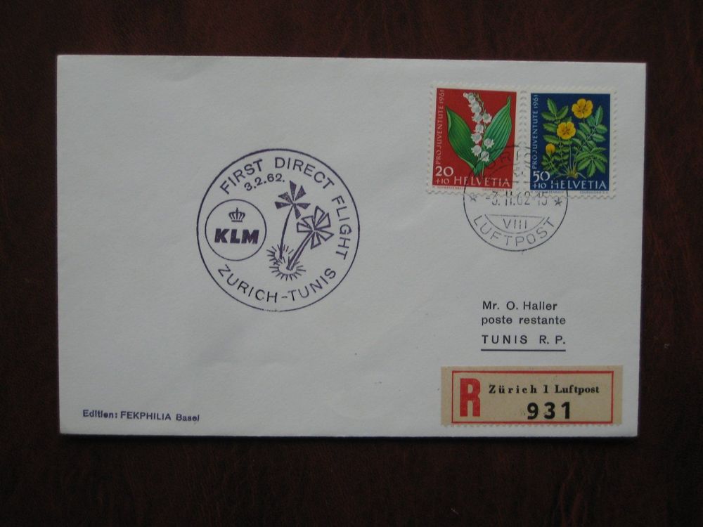 Erstflugbrief alt, 1962 Zürich TUNIS (Neu (gemäss Beschreibung)) in Wangs für CHF 2.5 – mit ...