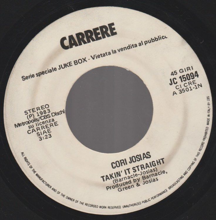7 " juke box CORI JOSIAS / BOBBY OX TAKIN' IT STRAIGHT / IN (Gebraucht ...