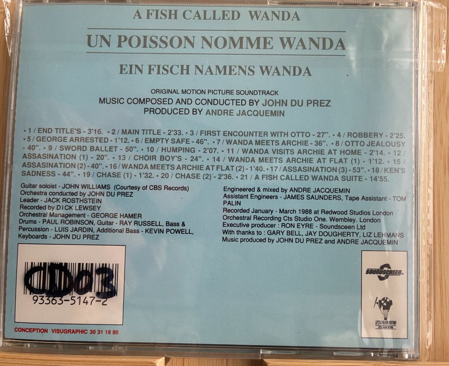 John Du Prez ‎– A Fish Called Wanda (CD, Soundtrack) (D'occasion) à ...