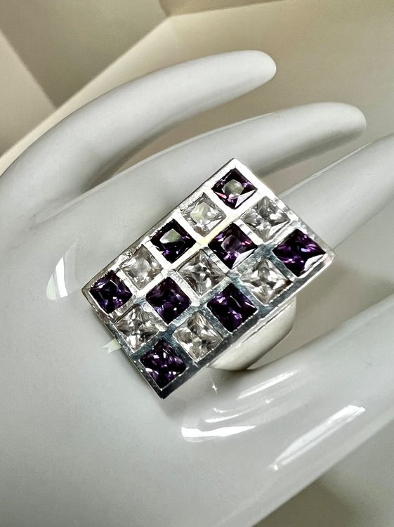 MEGA XL GLITZER RING IN SILBER 925+MP MIT ZIRKONIA GEZIERT (Gebraucht ...