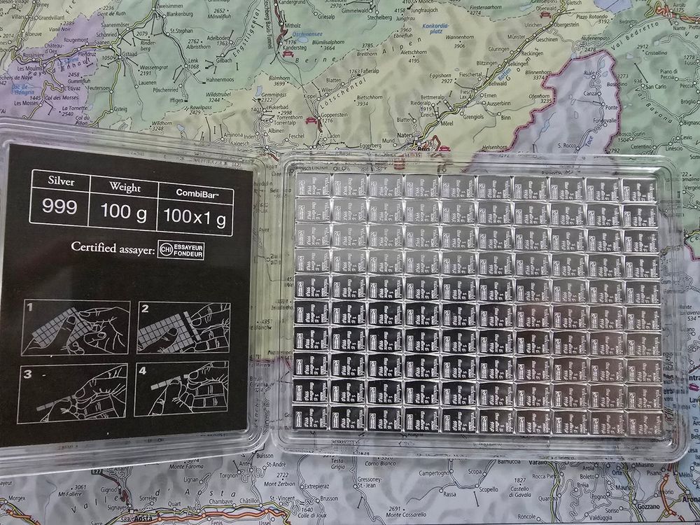 Valcambi Silver Combibar 100 x 1 gram 999er Feinsilber (Neu (gemäss ...