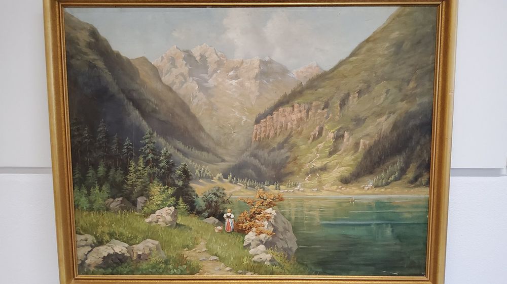 Magnifique ancien grand tableau de montagne avec lac | Kaufen auf Ricardo