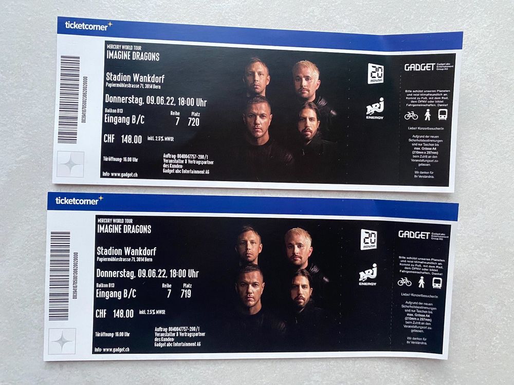 Imagine Dragons Bern, 9.6.22 Sitzplätze | Kaufen auf Ricardo