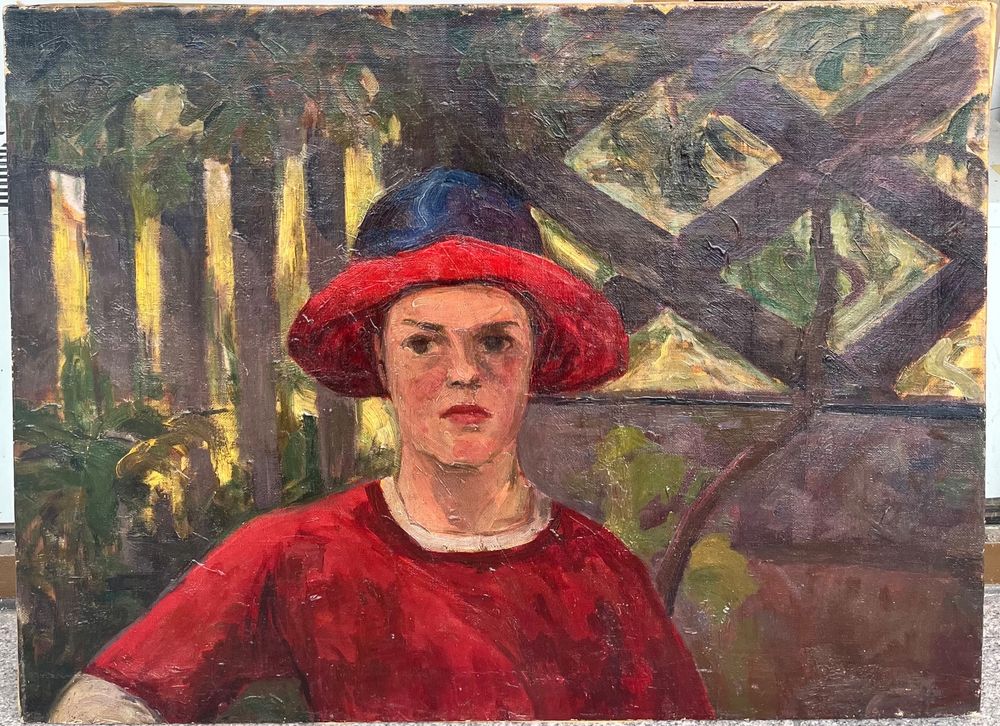 Antike Grosse Gemälde von eine Dame mit Hut | Kaufen auf Ricardo