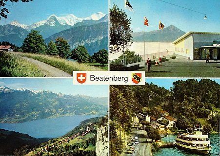 4-Bild-AK BEATENBERG Dorf, Bergstation Bahn, Schiff, Auto (Gebraucht ...