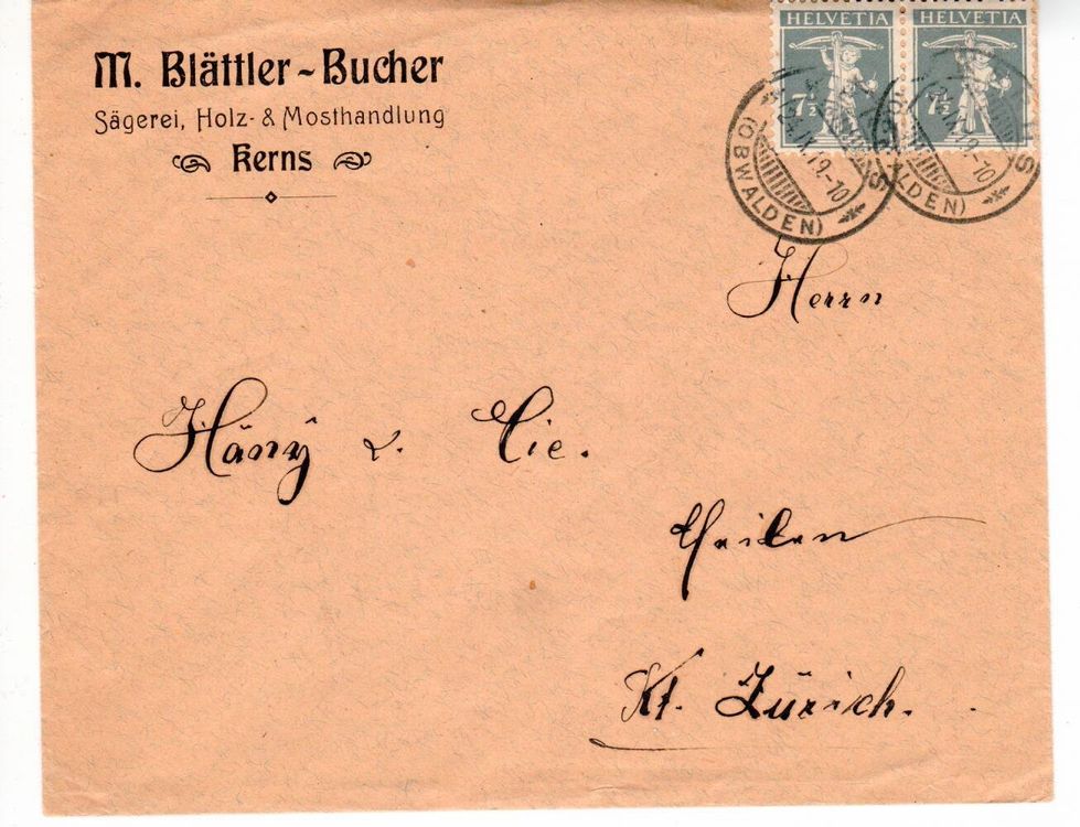 Brief, Kerns M. Blättler-Bucher - Holz und Mosthandlung 1919 (Gebraucht ...