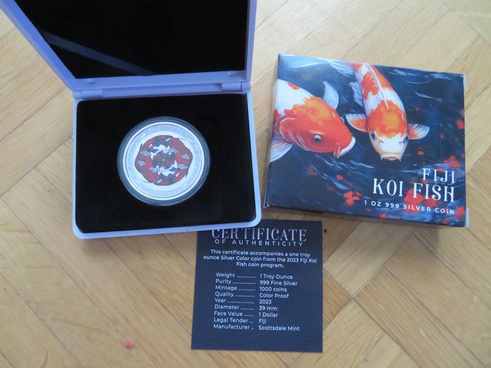 Koi Fisch 1 Oz 999 Silber Color Fiji 1 Dollar 2023 Proof (Neu und ...