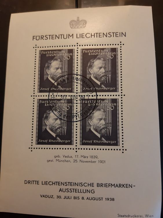 SB Lichtensteinische Briefmarkenausstellung in Vaduz 1938 | Kaufen auf Ricardo