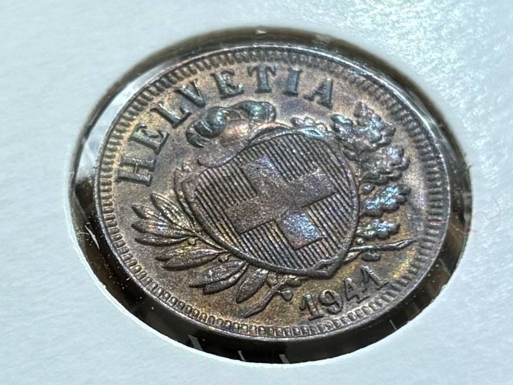 Schweiz 2 Rappen 1941 unz leichte Perlmutt Patina (Neu (gemäss Beschreibung)) in Speicher für ...