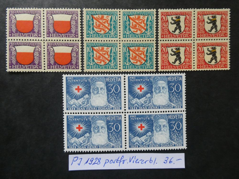 PJ 1928 postfrische Viererblöcke (Gebraucht) in Lausen für CHF 5.5 – mit Lieferung auf Ricardo ...