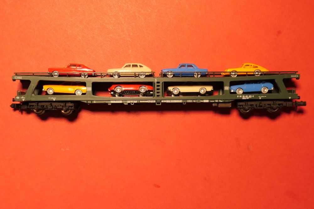 Fleischmann Autotransportwagen Typ DDm, beladen mit 8 Autos (Gebraucht) in Höfen b. Thun für CHF ...