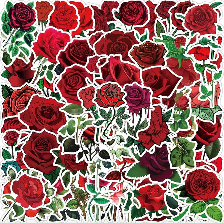 50 Stk. Sticker Aufkleber - Rote Blumen Rosen (Neu und originalverpackt ...