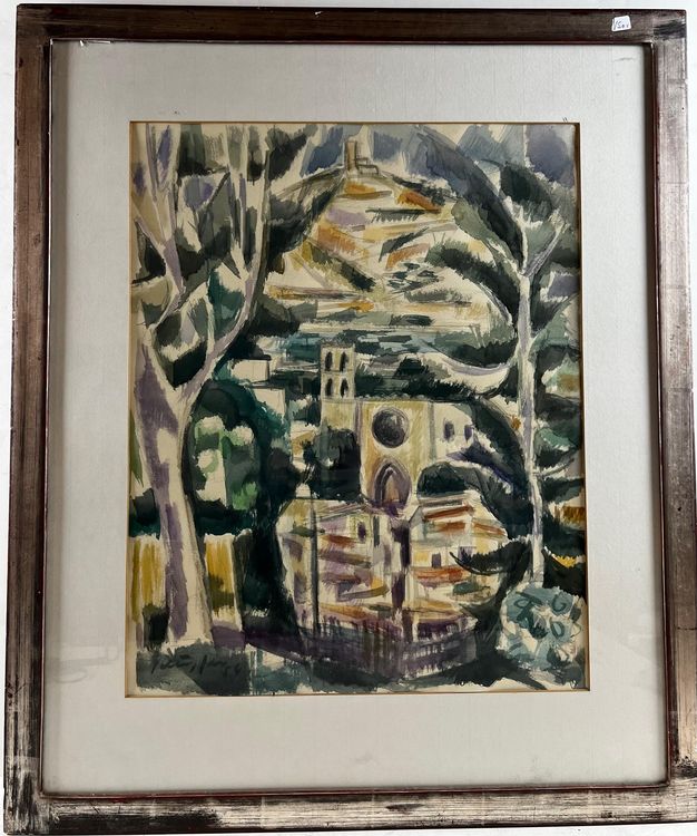 Grosser Aquarell von Baum mit einer gebäude Signiert. (Gebraucht) in Neuhausen am Rheinfall für ...