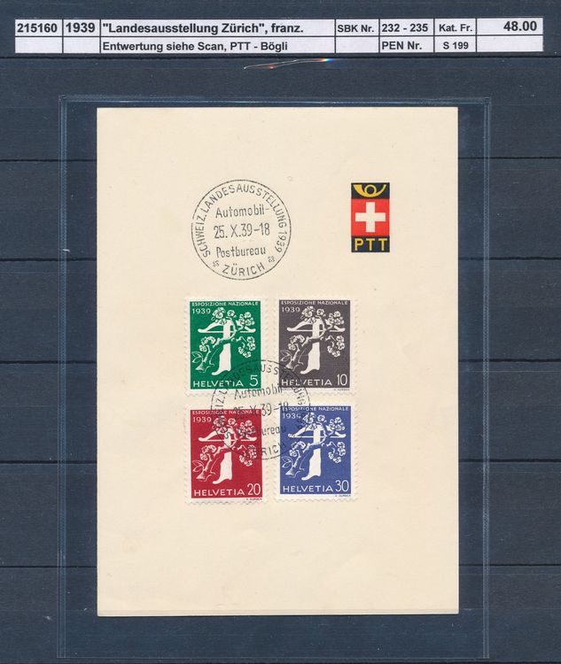 1939 Landesausstellung Zürich, französisch , PTT Bögli (Gebraucht) in Winterthur für CHF 7 – mit ...