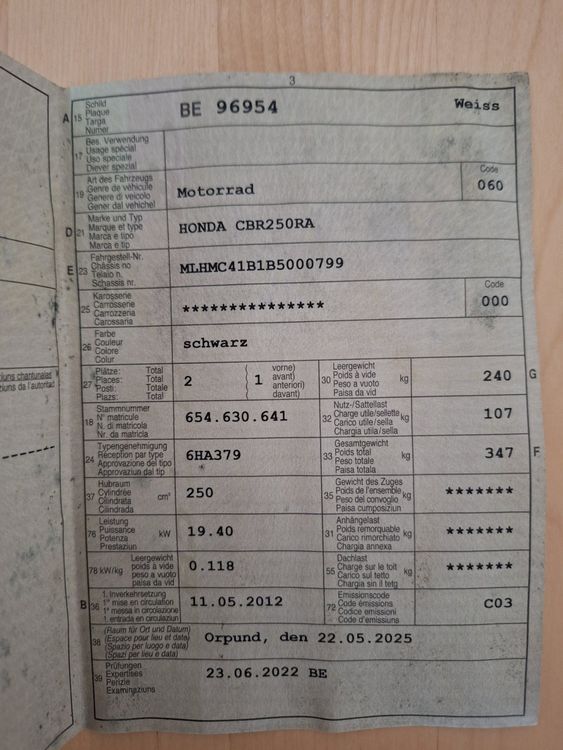 Honda CBR 250 RA (Defekt) in Nidau für CHF 485 – nur Abholung auf ...