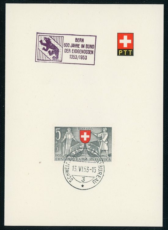 PTT Faltblatt: B61 Pro Patria mit SSt. A.617, 1953 (Gebraucht) in Goldswil für CHF 1.5 – mit ...