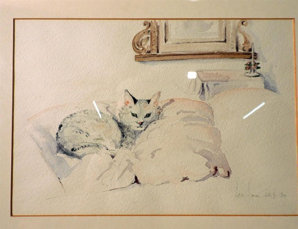 Rausverkauf Aquarell Bild -signiert Aquarell - Katze | Kaufen auf Ricardo