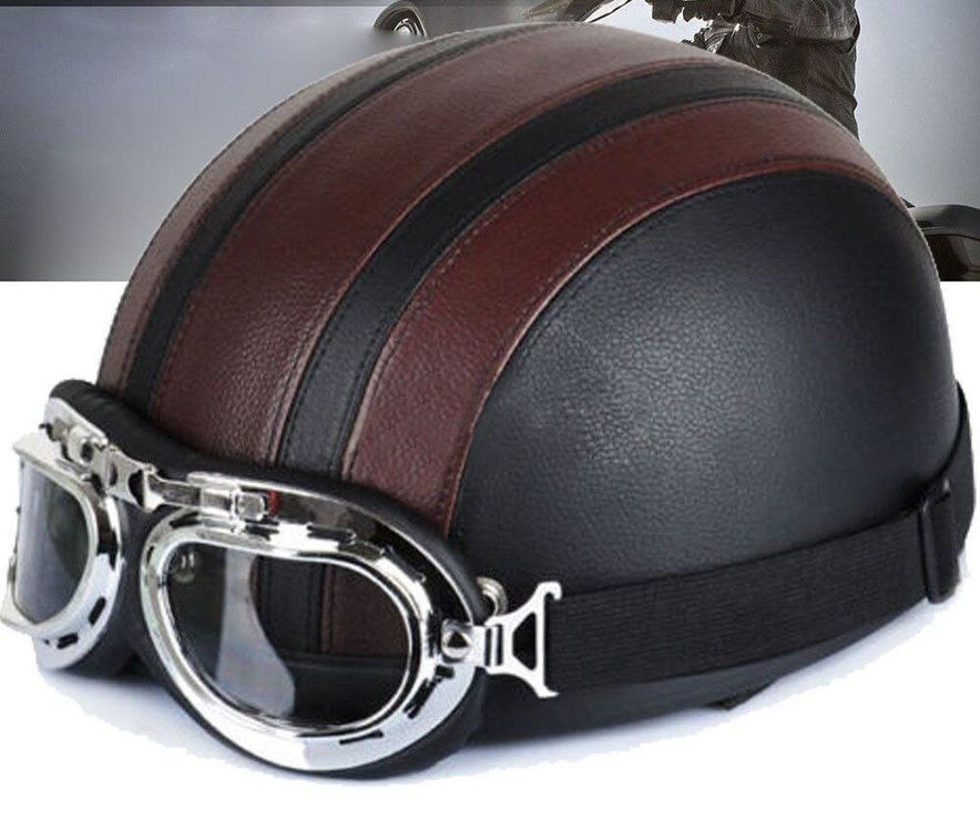 Retro Roller- Vespahelm PU-Leder schwarz-braun Mofa Topfhelm | Kaufen ...