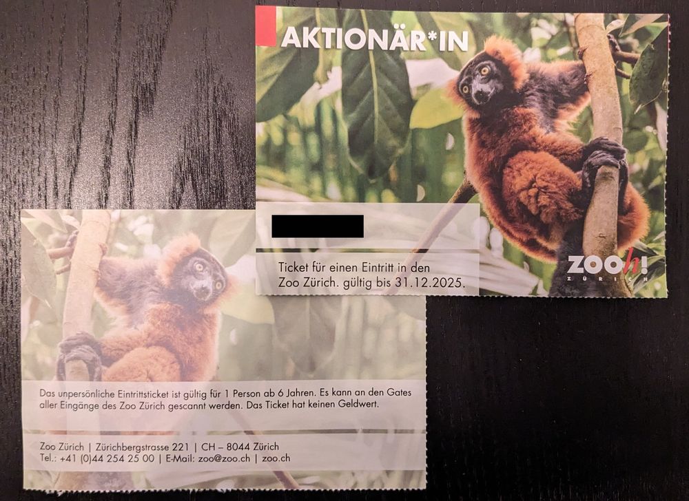 1 Eintritt / Gutschein in den Zoo Zürich (Neu und originalverpackt) in Münsingen für CHF 22.5 ...