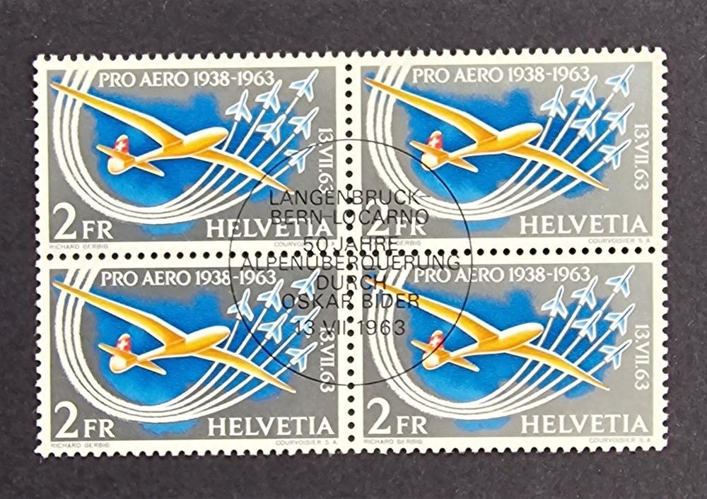 CH 1963 Flugpost "50 Jahre PRO AERO" Block zentr. Ersttagst (Neu (gemäss Beschreibung)) in ...