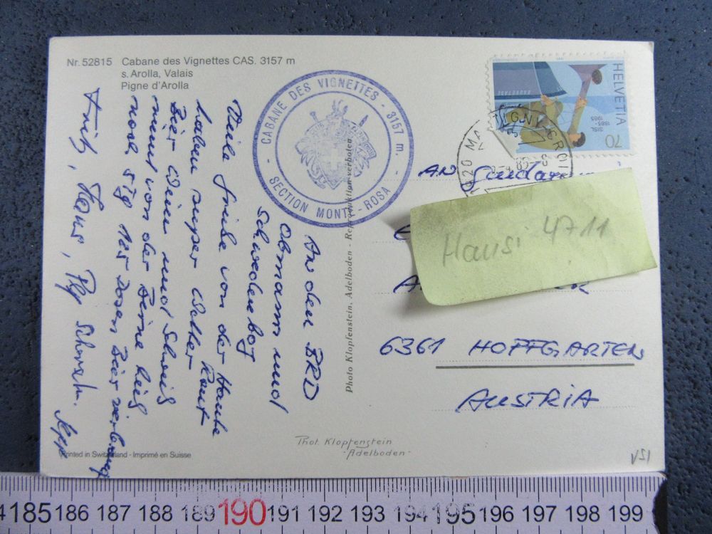 CABANE DES VIGNETTES CAS SAC S. AROLLA VS AK SEKT.MONTE ROSA (Gebraucht ...