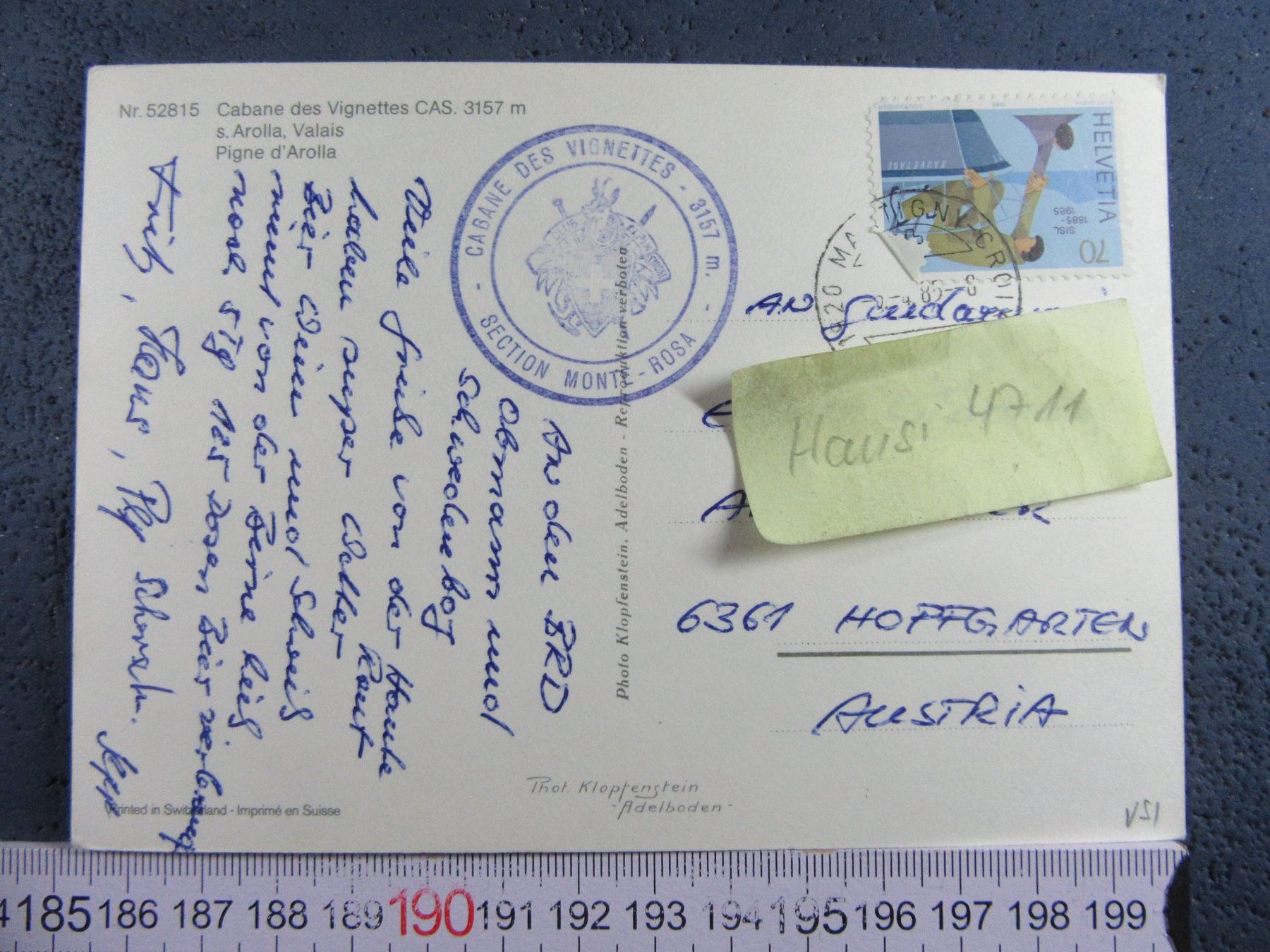 CABANE DES VIGNETTES CAS SAC S. AROLLA VS AK SEKT.MONTE ROSA (Gebraucht ...