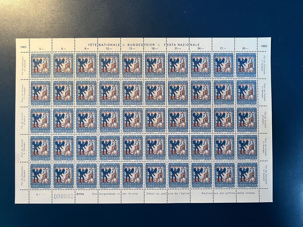 Pro Patria, 1965, 50 Rp., 1 Bogen postfrisch, FW 25.-- (Neu (gemäss ...