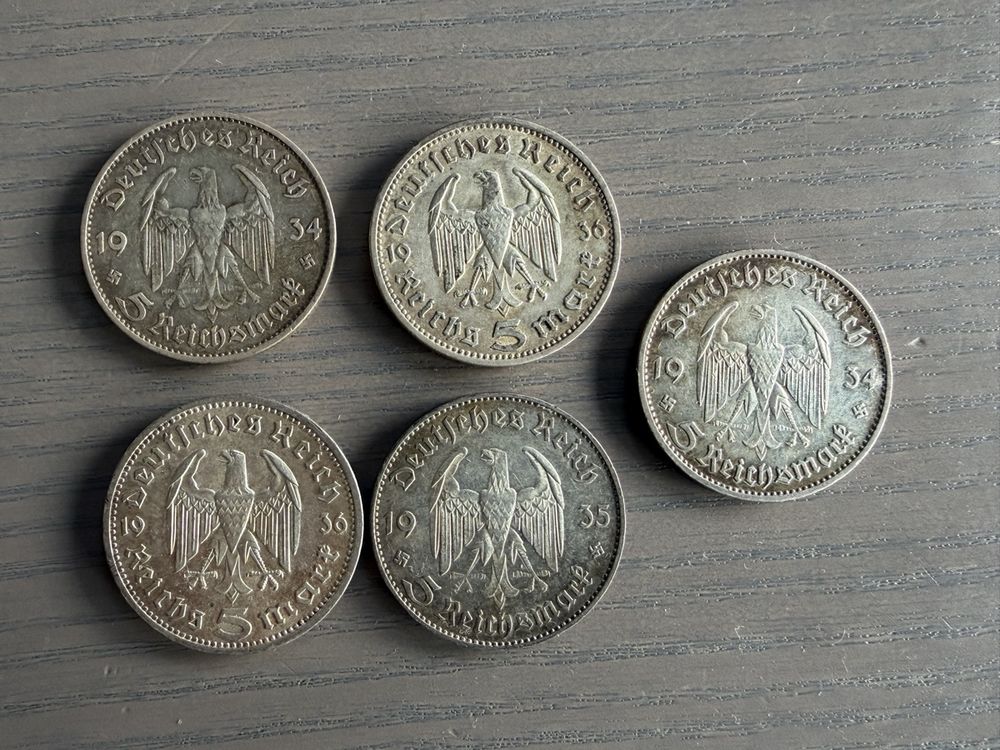 5 x 5 Reichsmark - Silber (Gebraucht) in Wettswil für CHF 50 – mit ...